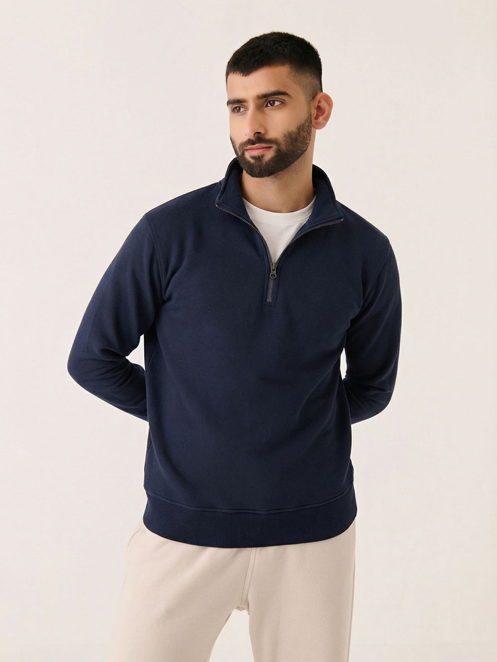 Quarter Zip Sweatshirt - Fleece Lined - Navy Blue