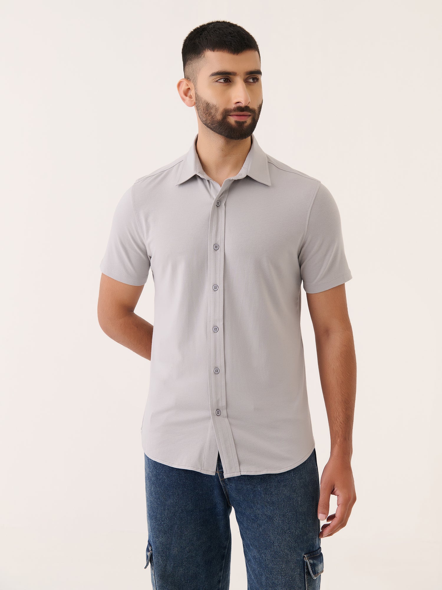 Short Sleeve Button Down - Grey