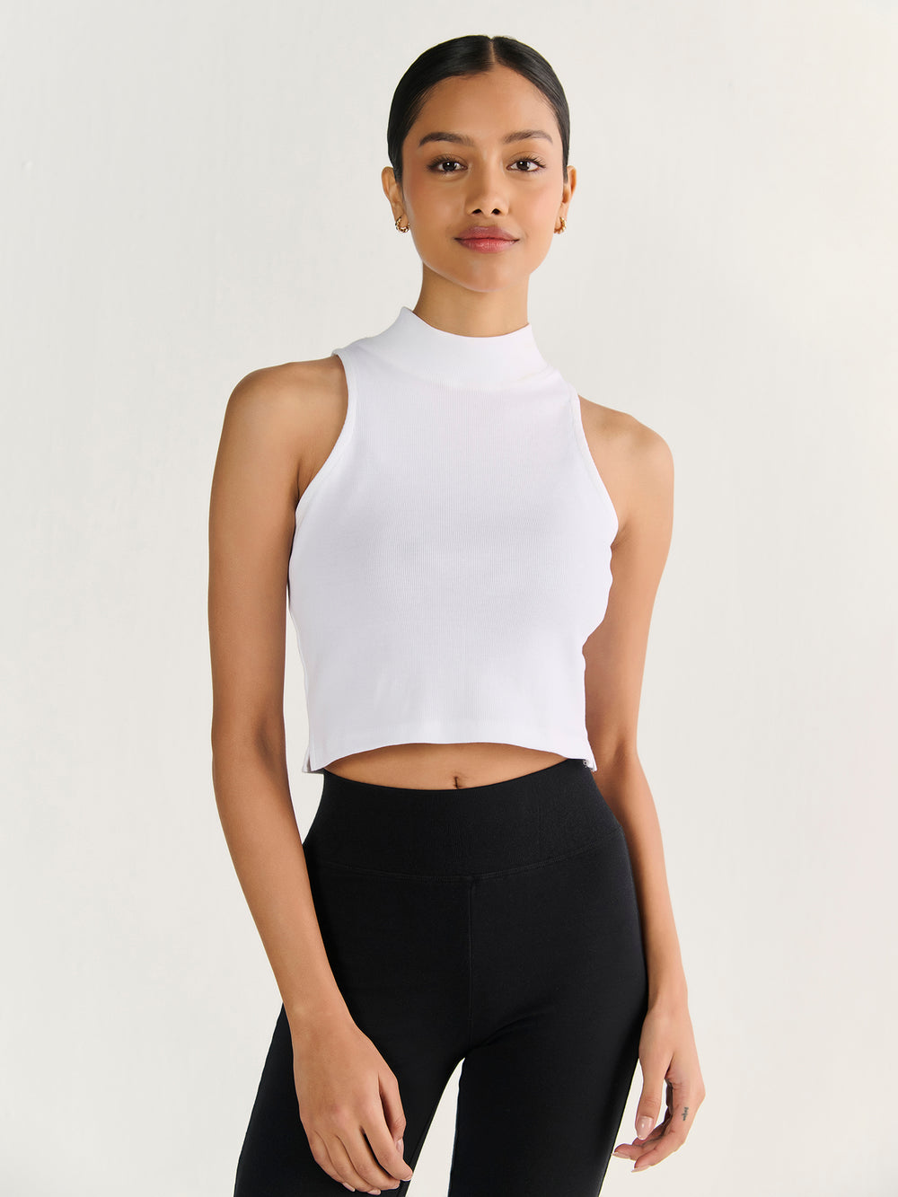 Rib High Neck Cropped Tank - White