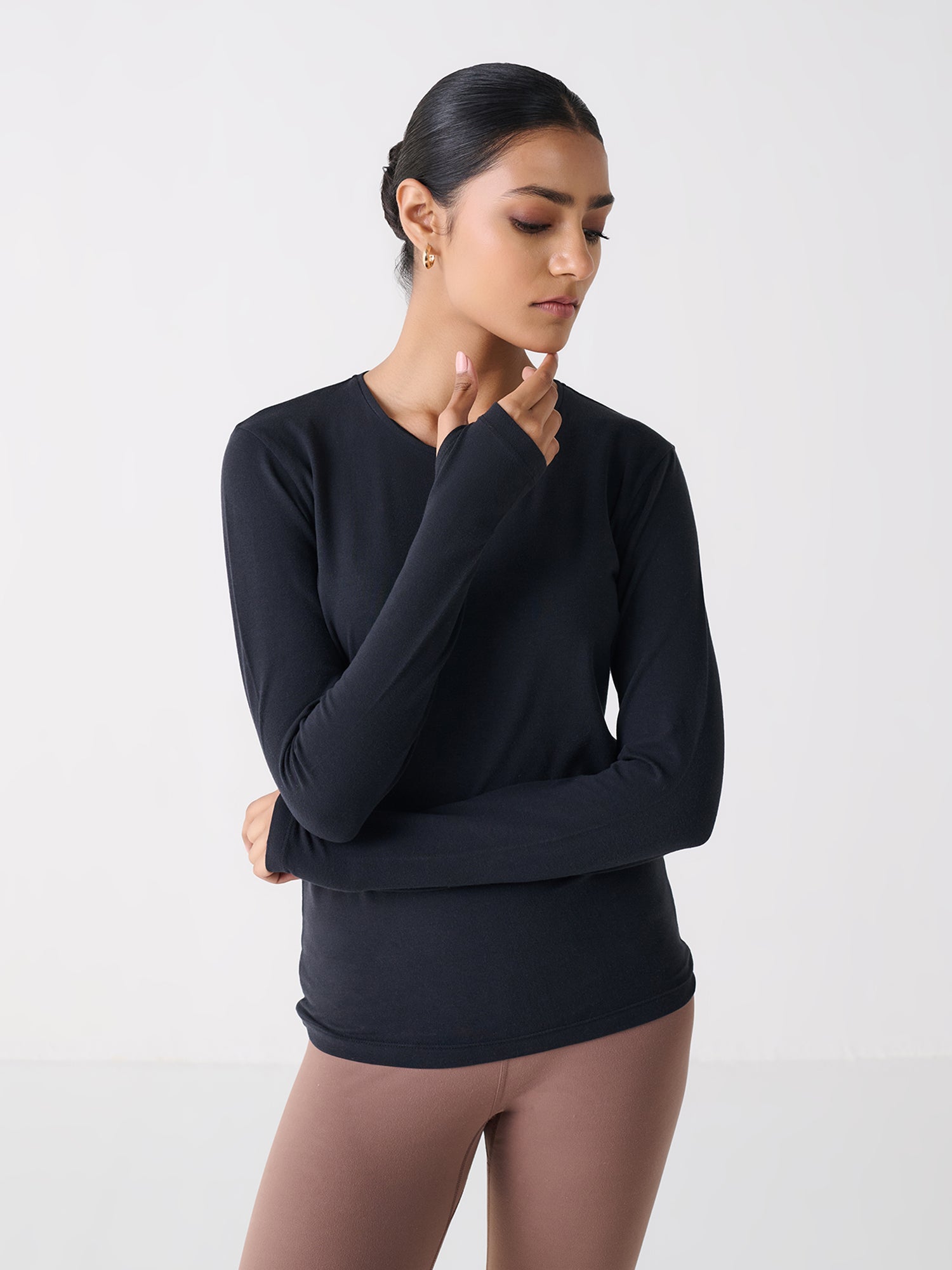 Slim Fit Long Sleeve Top - Black