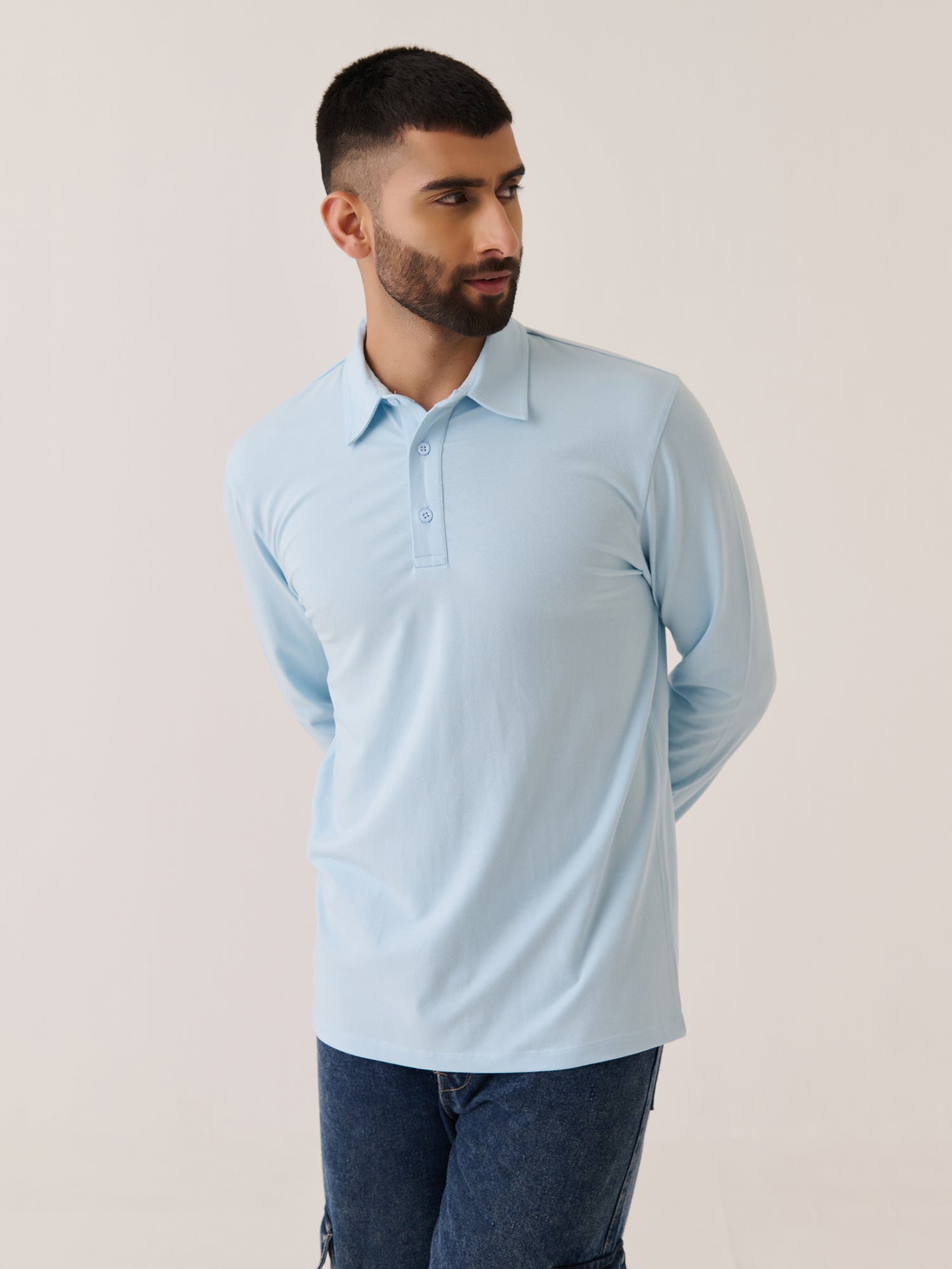 Long Sleeve Polo - Ice Blue