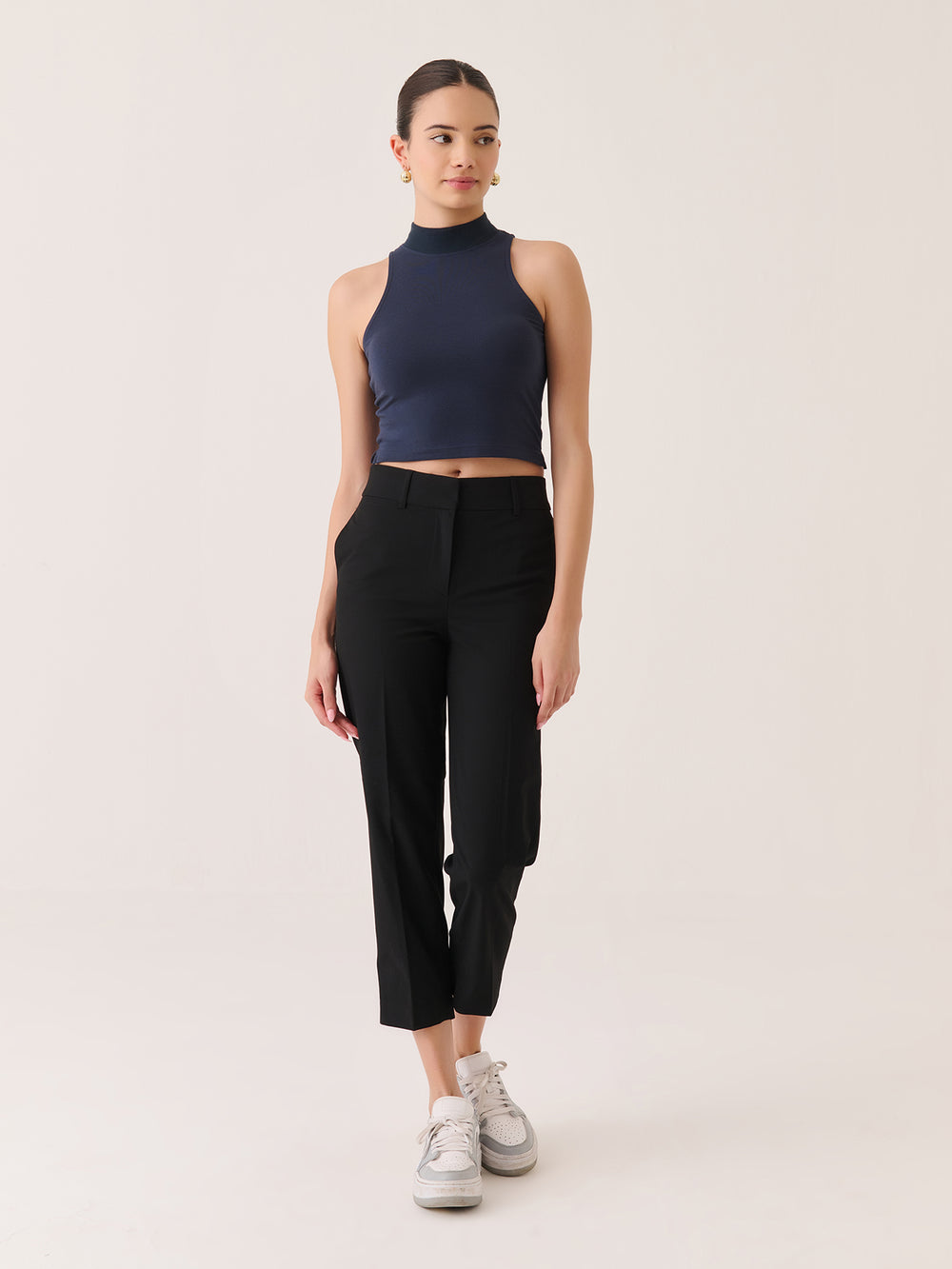 High Neck Cropped Tank - Navy