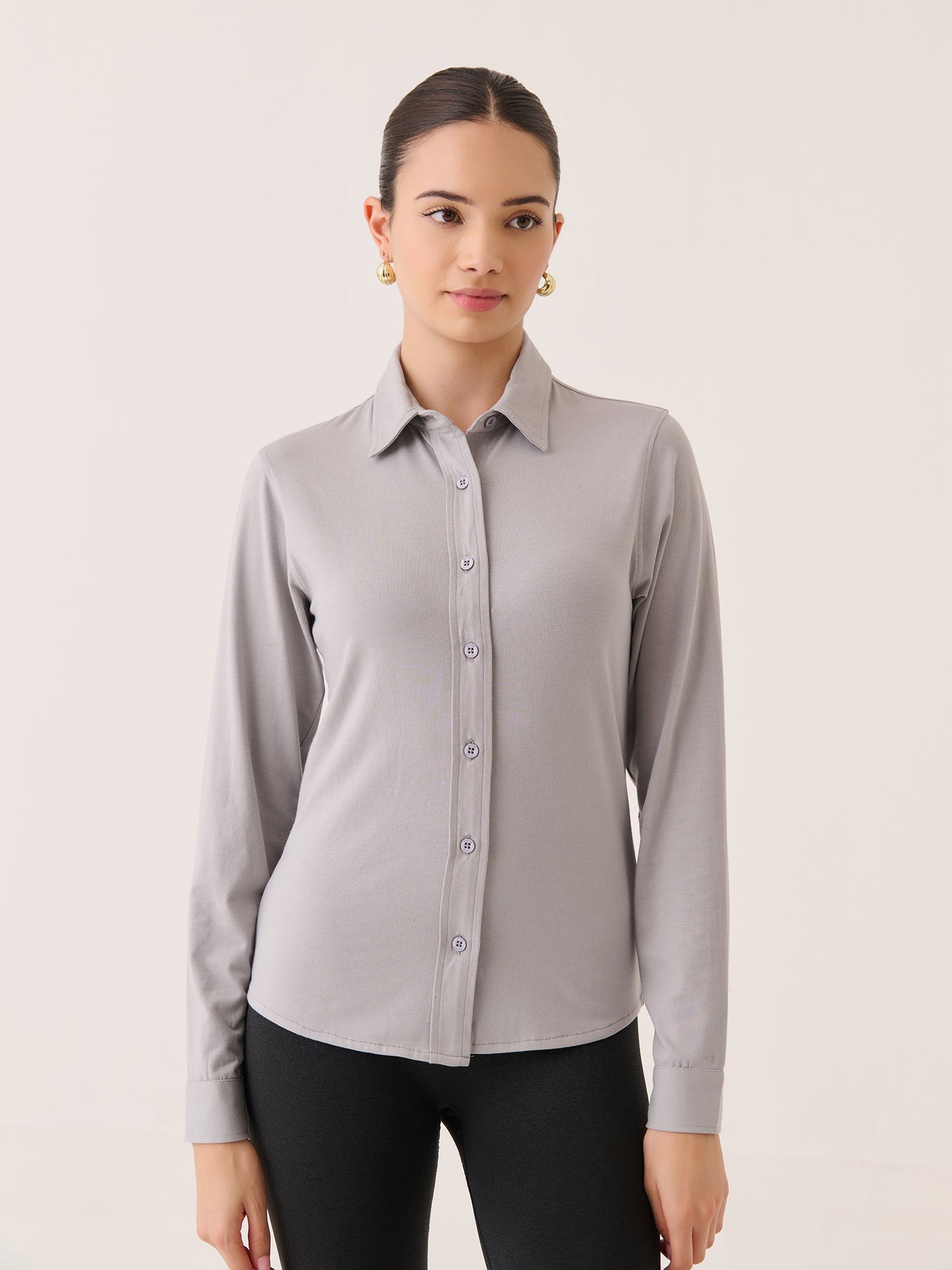 Long Sleeve Button Down - Grey