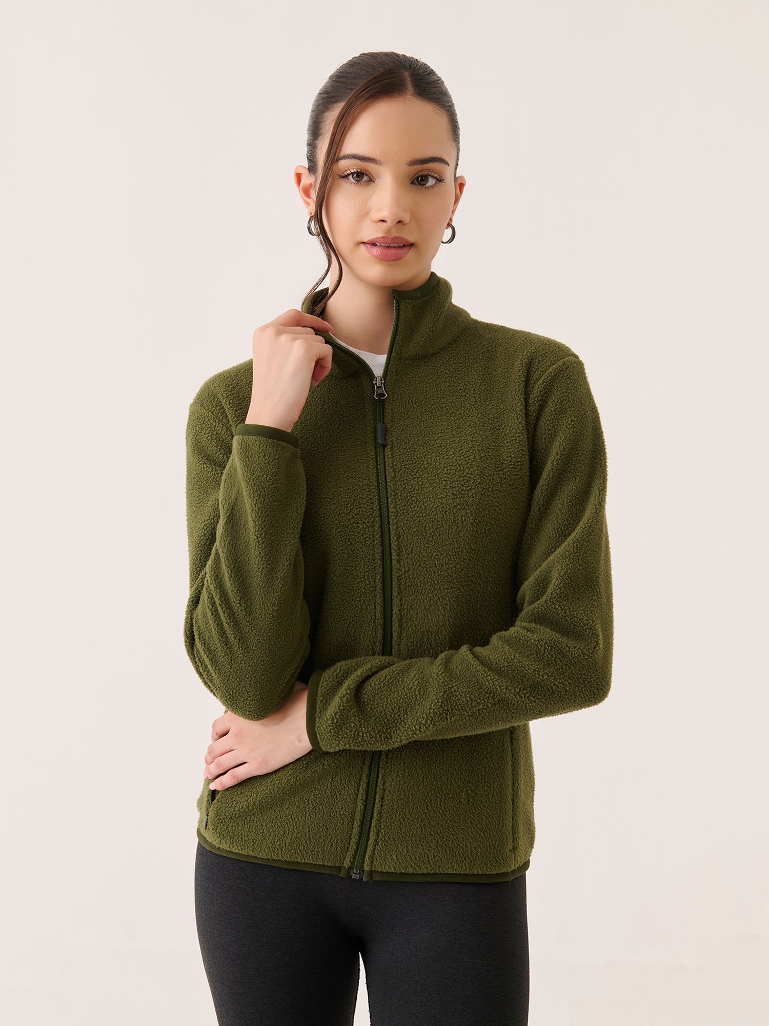 Polar Fleece Zip-up Jacket - Olive Green
