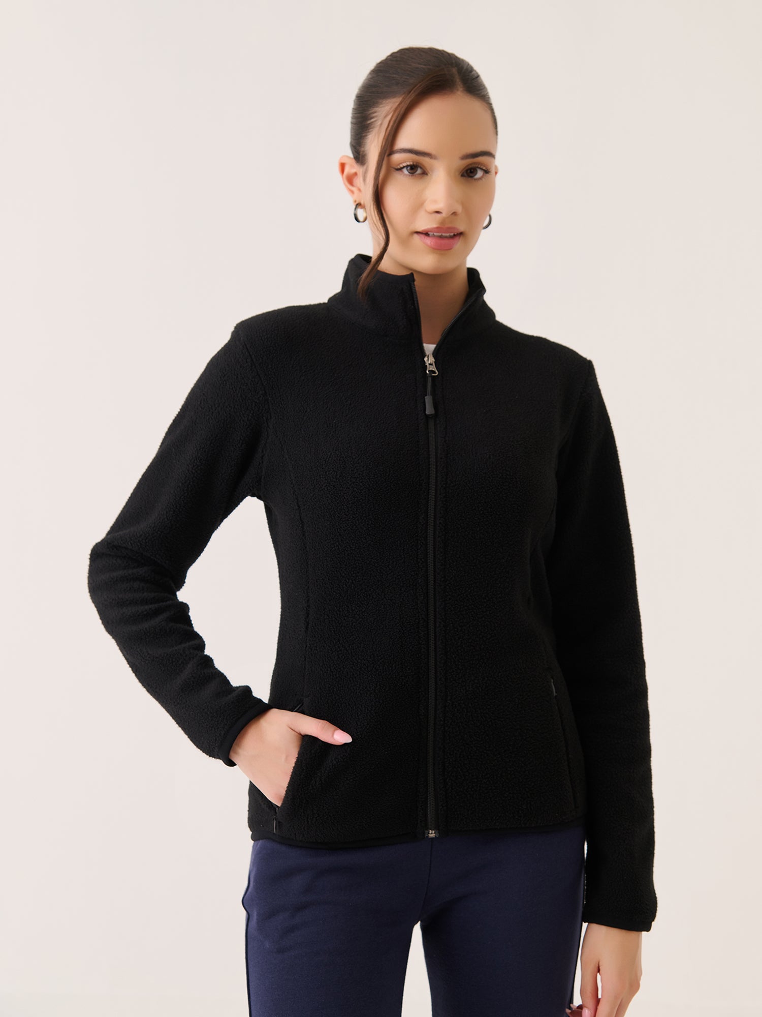 Polar Fleece Zip-up Jacket - Black