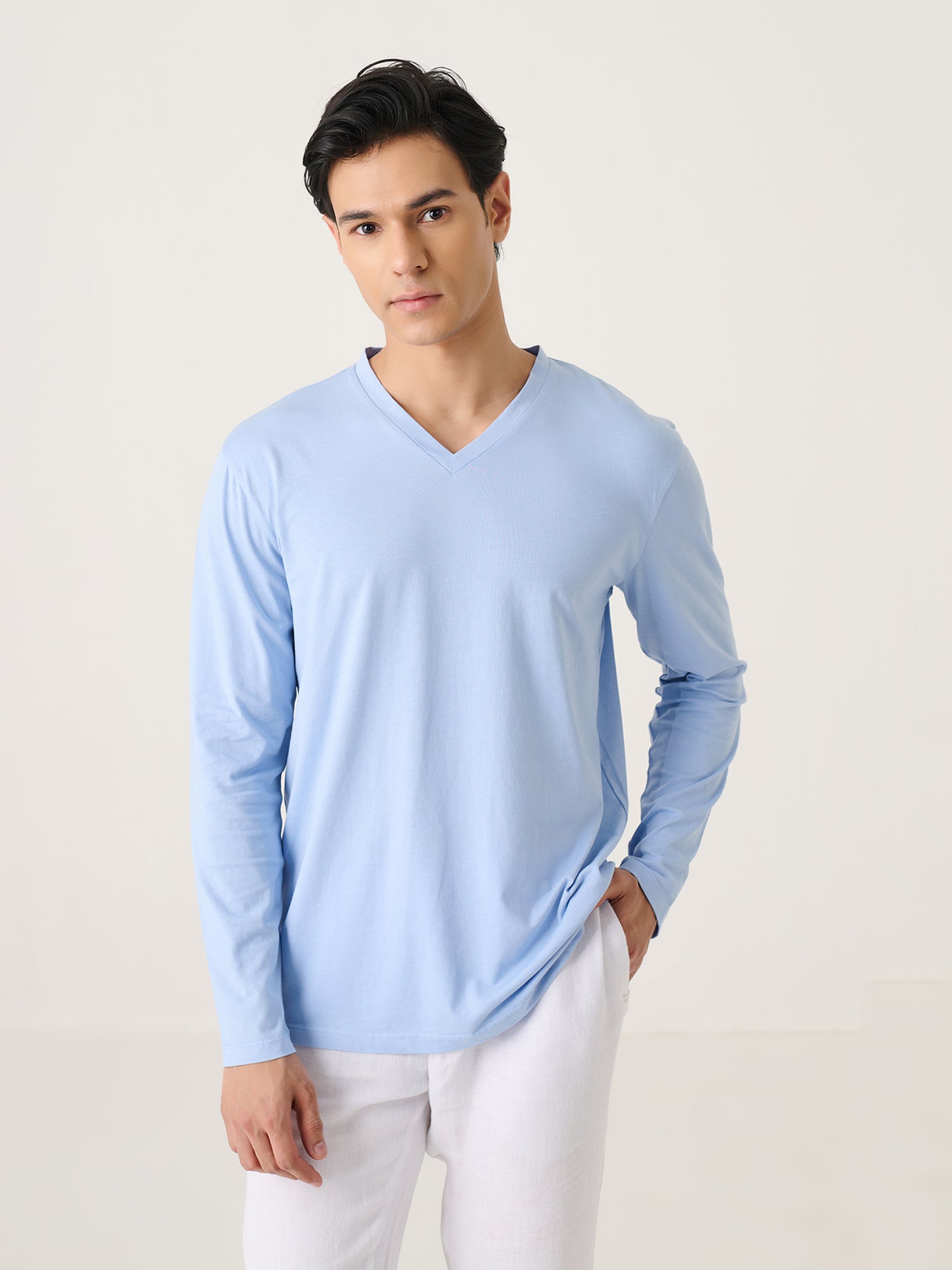 V Neck Long Sleeve - Ice Blue