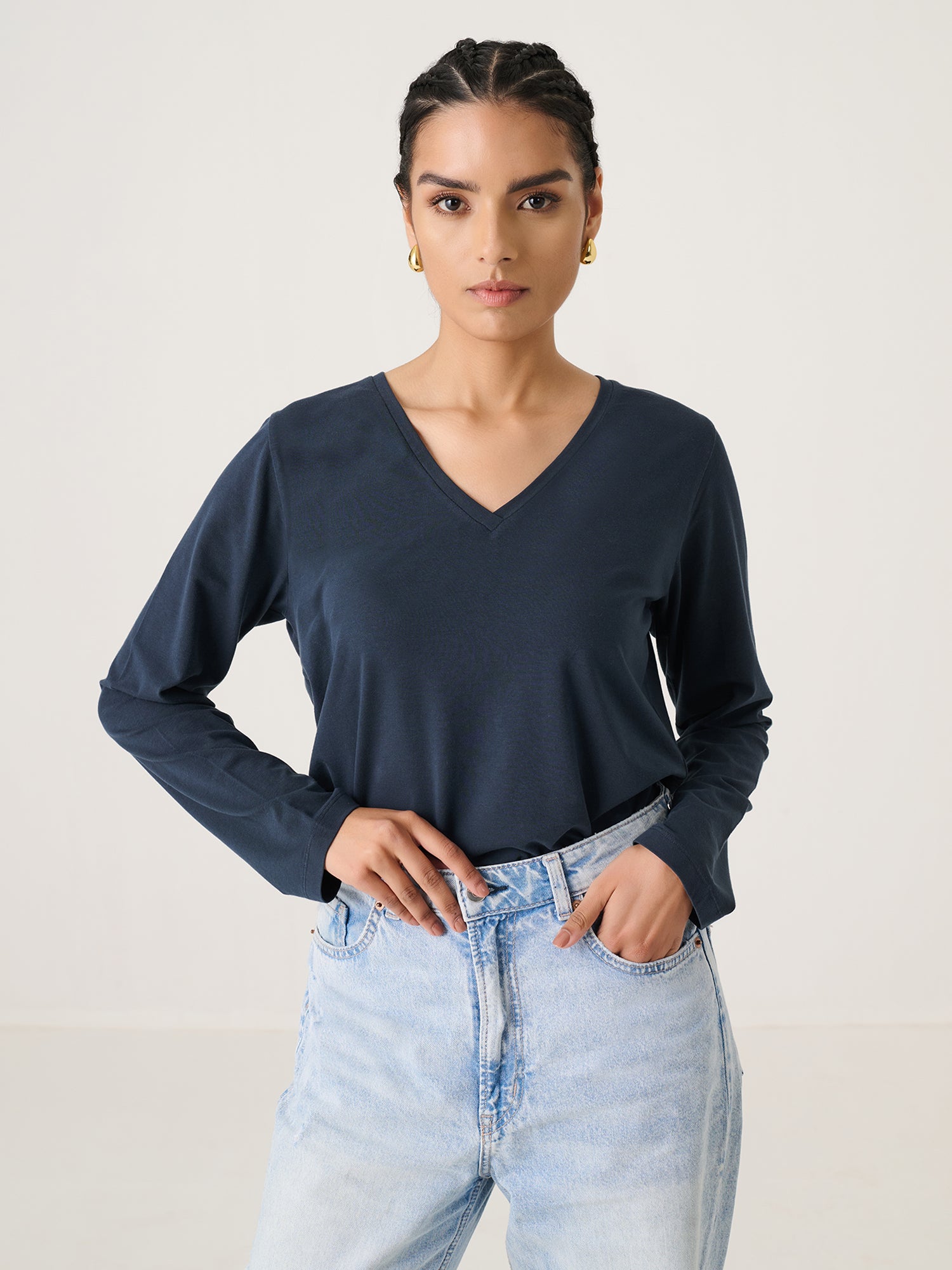 V Neck Long Sleeve - Navy